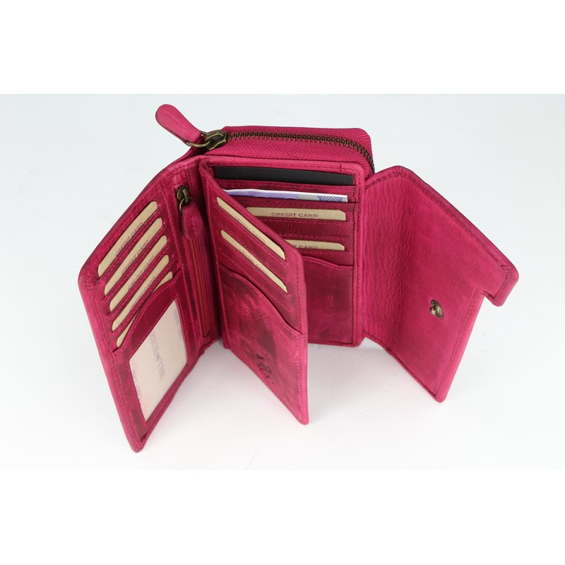 Hill Burry Vintage Leder Damen Geldbörse dickes Portemonnaie pink - B