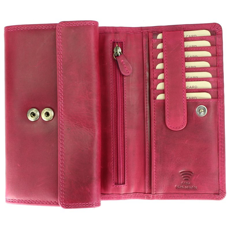 Hill Burry hochwertige große Vintage Leder Damen Geldbörse pink - Bel